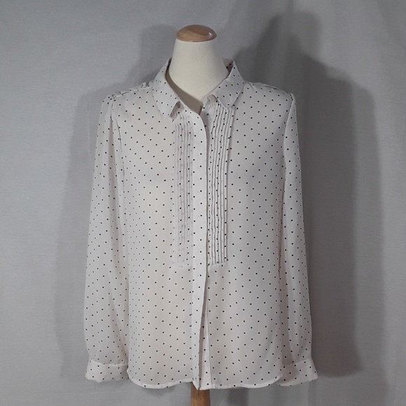 Halogen | Tops | Halogen White Blouse With Navy Blue Polka Dots | Poshmark